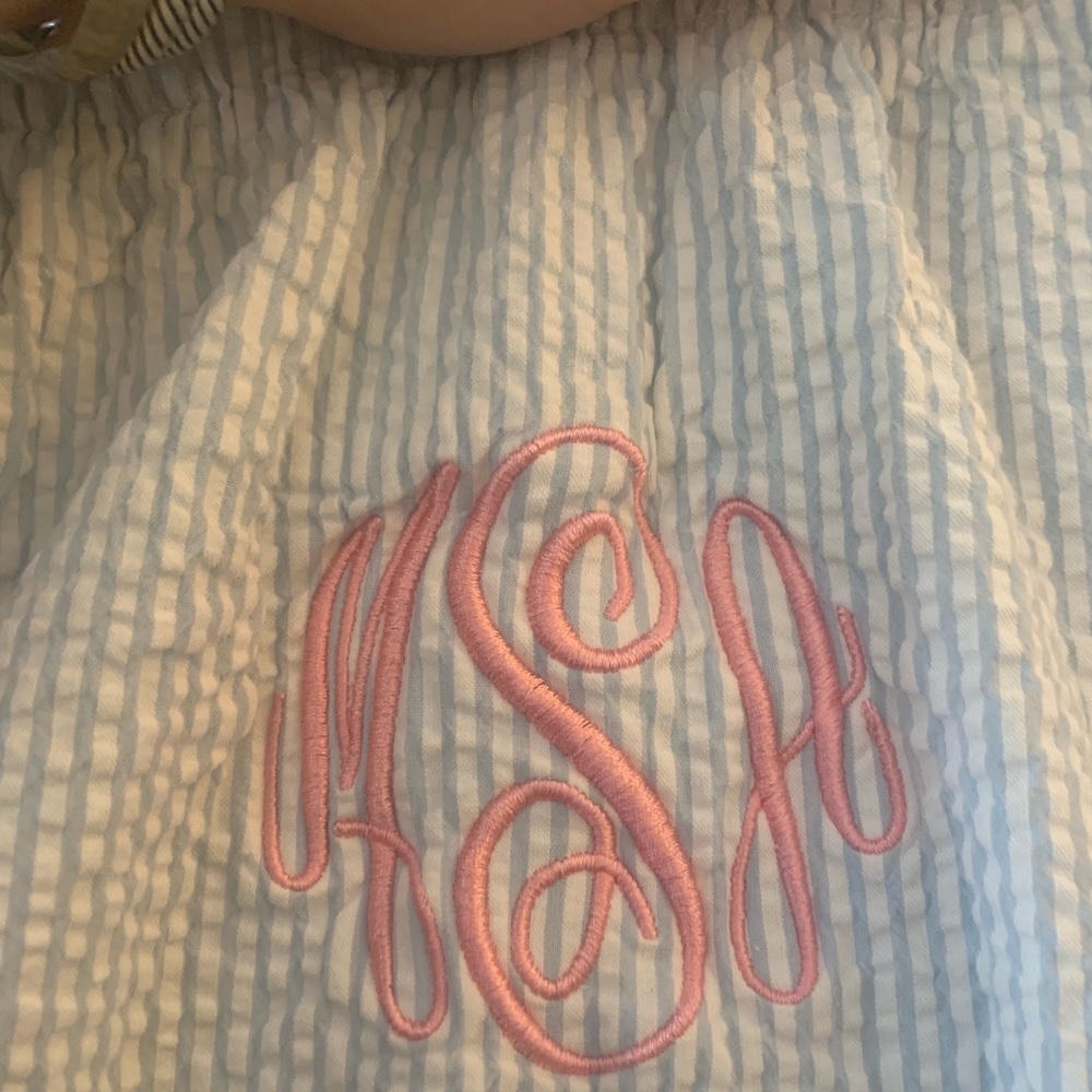 Msa Monogrammed Seersucker Pajama Bottoms - Gem